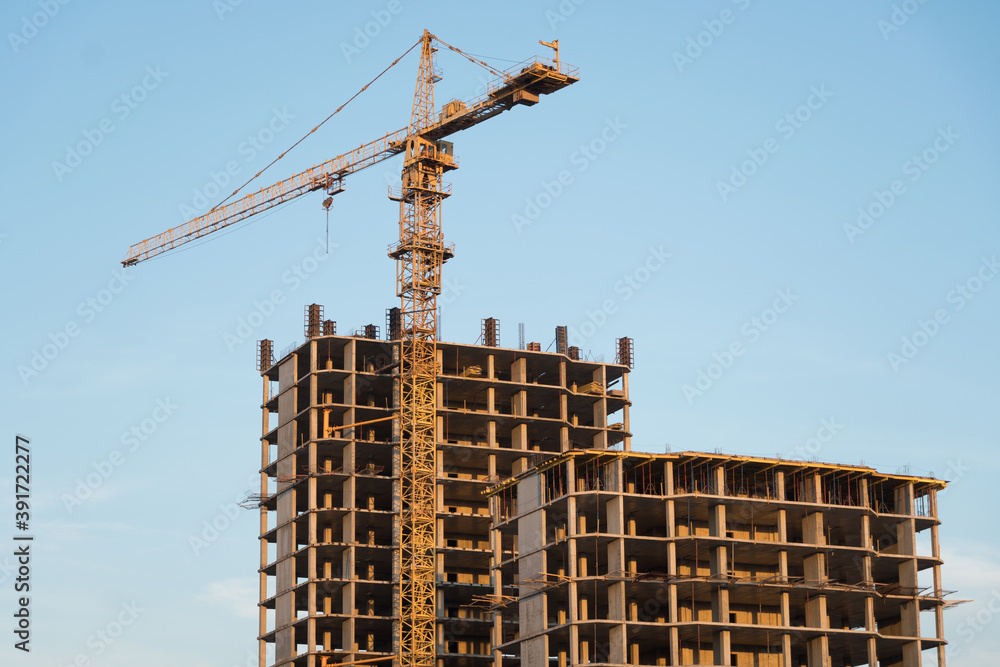 New building under construction bottom-up view. An unfinished ...