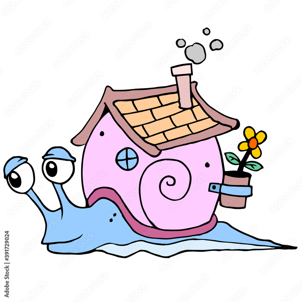 snail bring his home on the back. vector illustration of cartoon ...