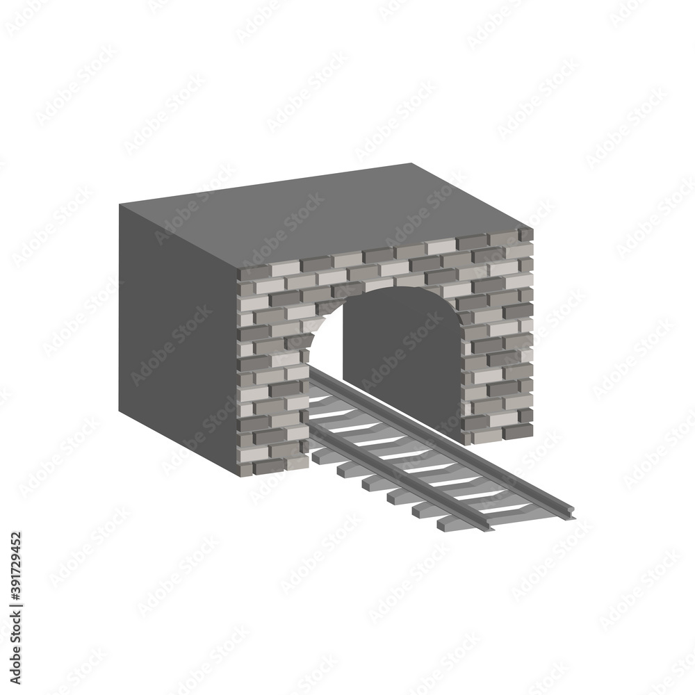 Railway with a tunnel.3d vector illustration and isometric view. Stock ...