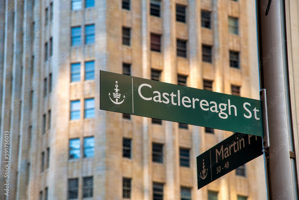 Street signage in Martin Place, Sydney. Road crossing sign Stock Photo ...