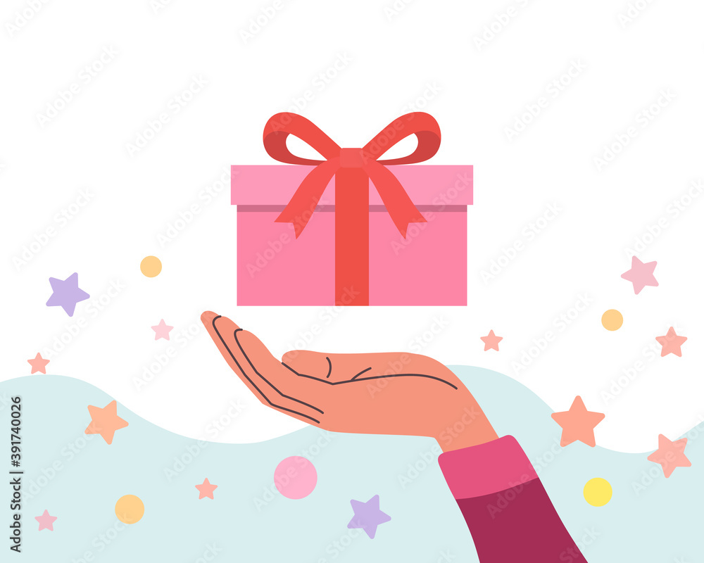 Hand giving gift box vector cartoon illustration. Gifting times like ...