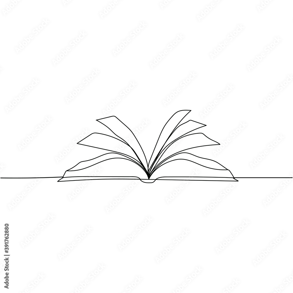 Vector open book. One line drawing. Vector illustration continuous line ...