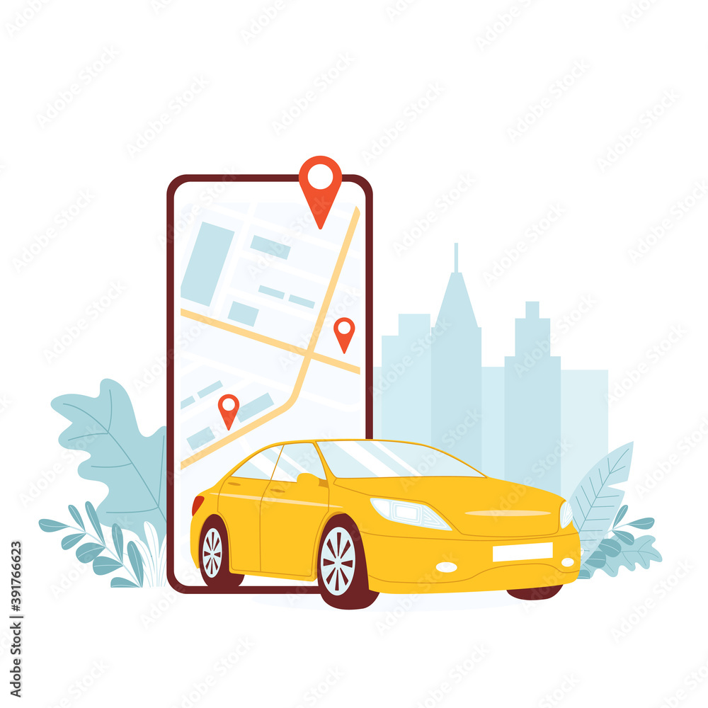 The concept of a car sharing application for a smartphone, geolocation ...