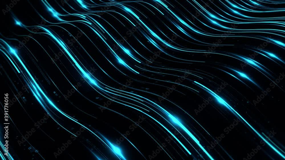 Blue 3d render loop animation of digital light trails. Fast data ...