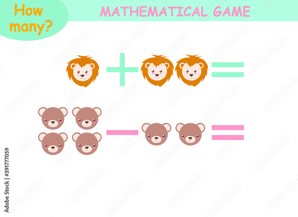 mathematical examples of addition and subtraction with cute animals ...