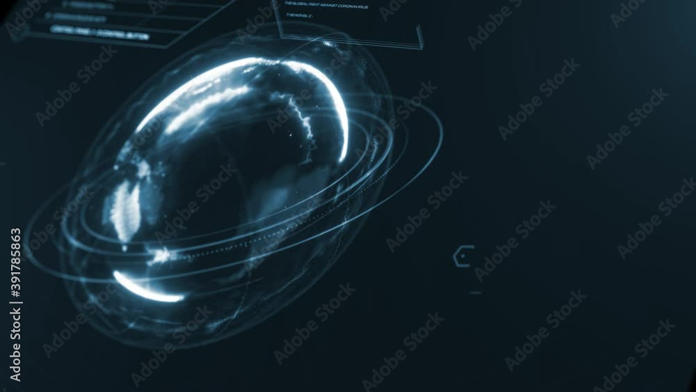 3D perspective blue digital HUD Earth Globe user interface. Military ...