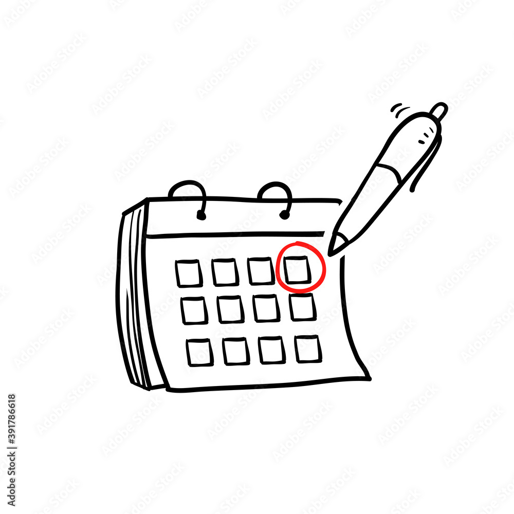 hand drawn doodle folding calendar with cartoon art style vector ...