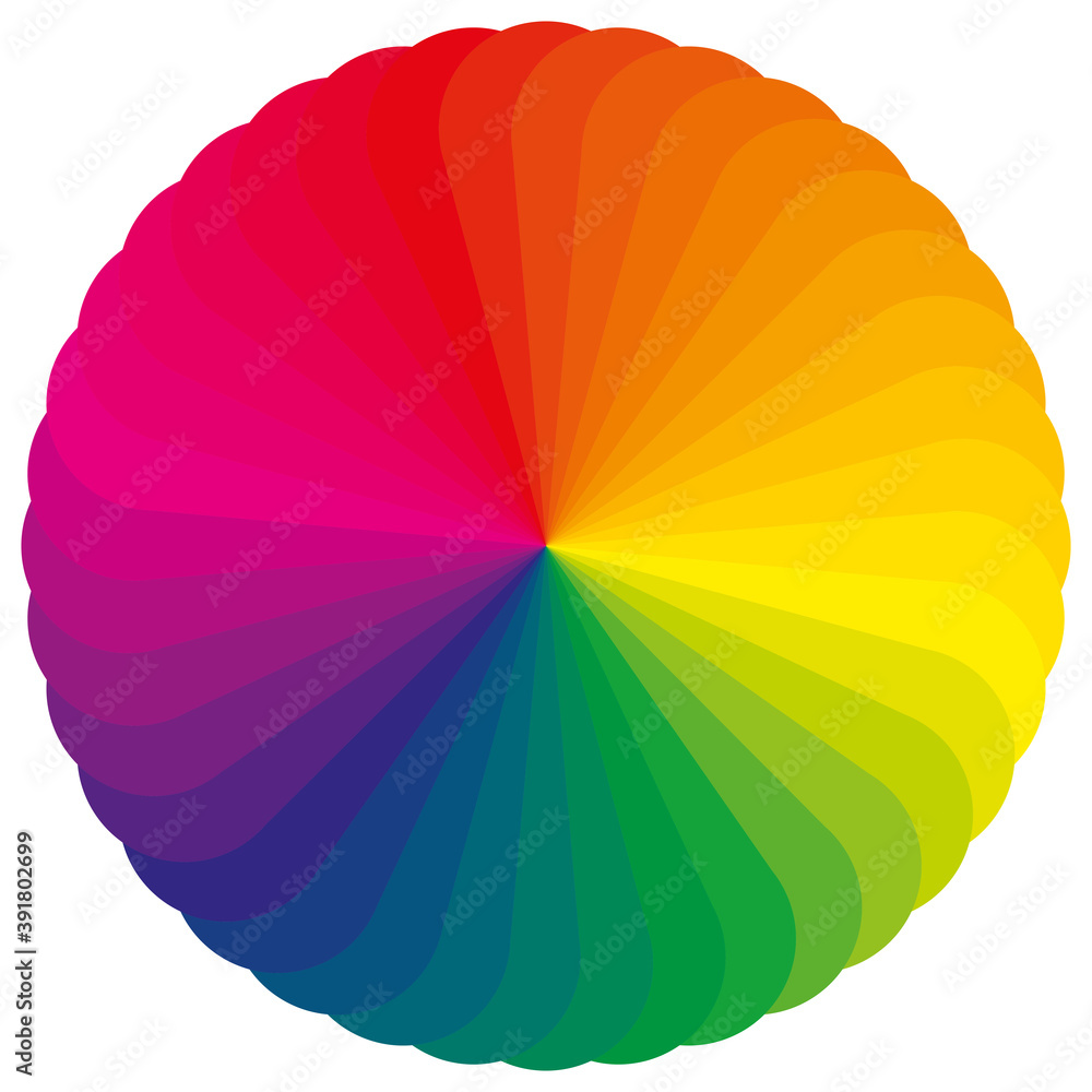 Farbkreis und Farbrad mit Regenbogen Farben Stock Illustration | Adobe ...