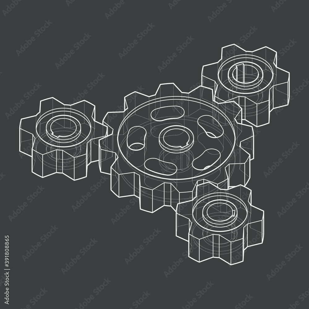 Isometric 3d drawing of gears vector illustration. Stock Vector | Adobe ...