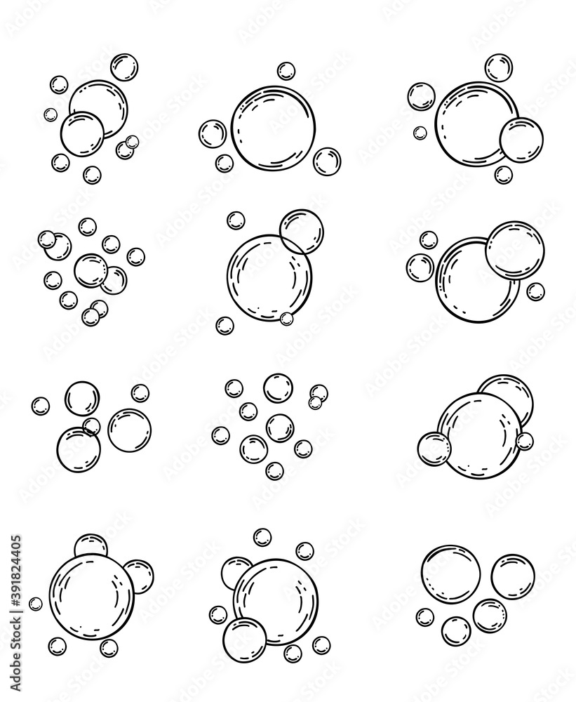 doodle sketch soap bubbles, drawing, engraving, ink, line art, vector ...