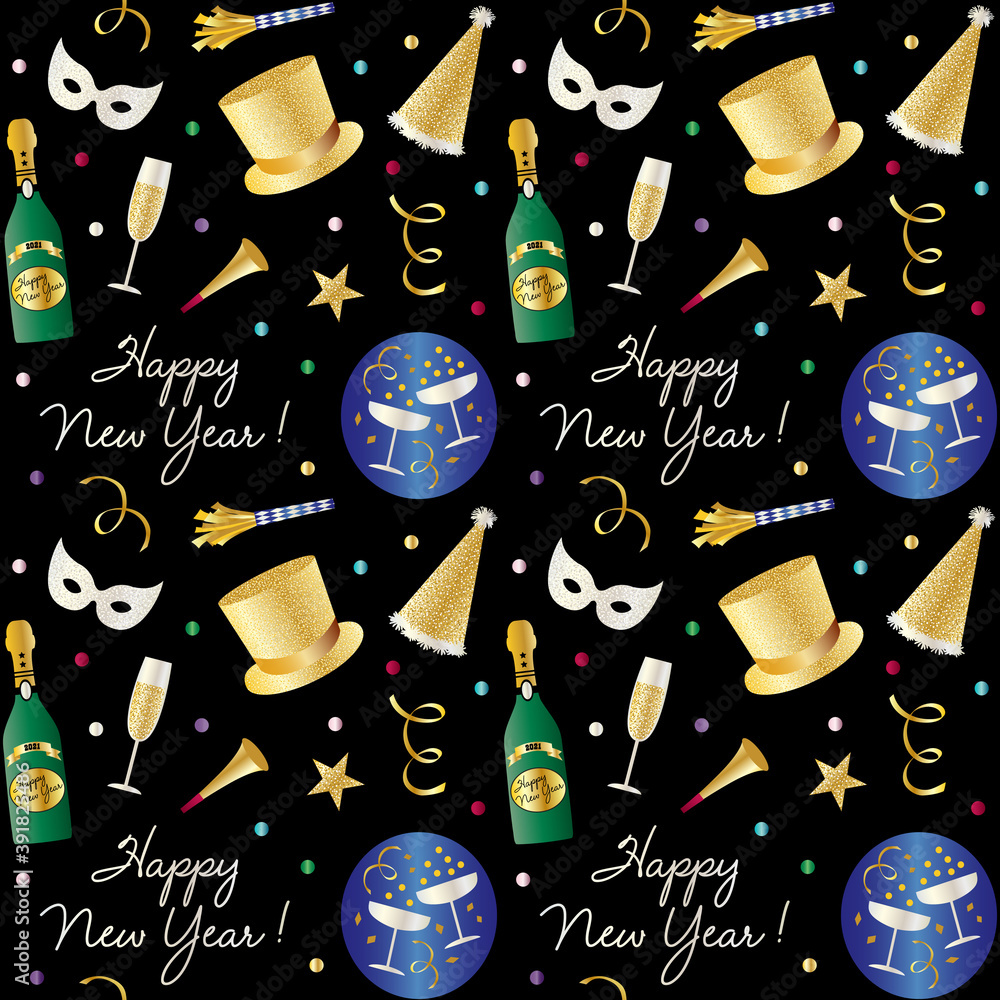 seamless new years eve pattern with champagne and party hats Stock ...