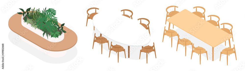 Set of isometric tables. Vector collection. Illustration in flat design ...