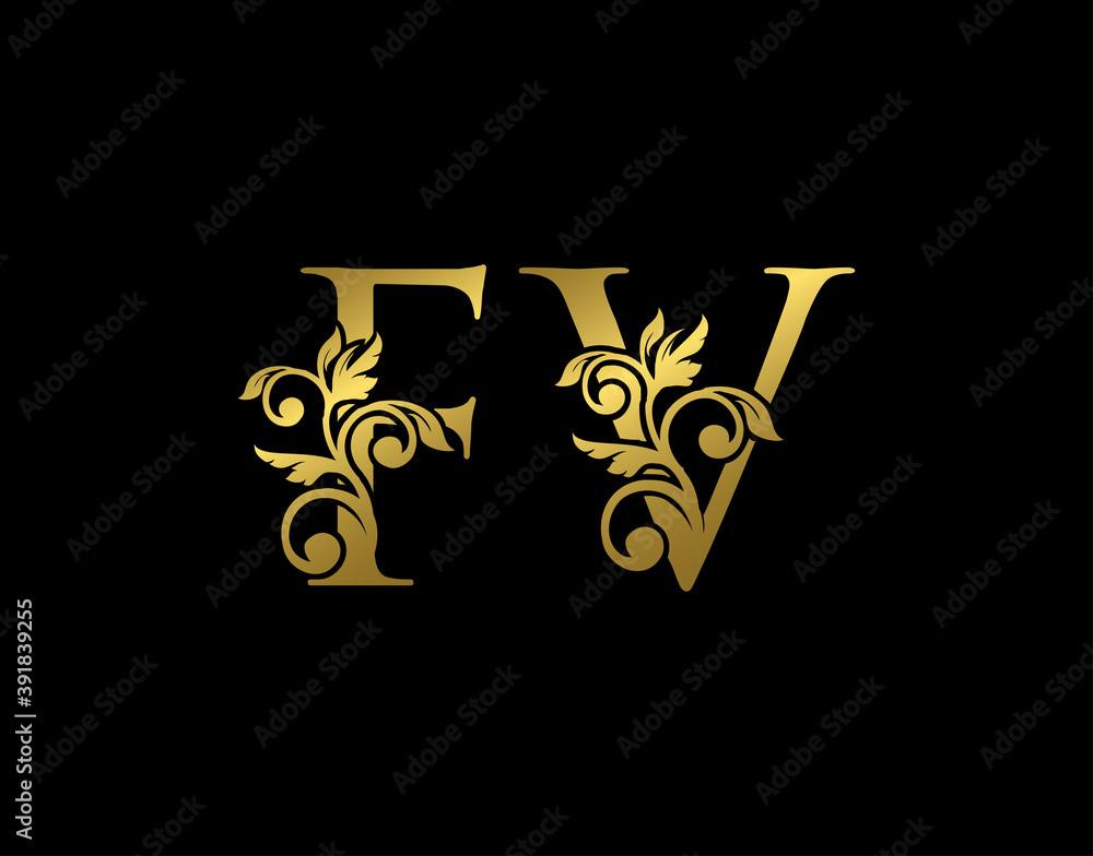 Gold F, V and FV Luxury Letter Logo Icon. Graceful royal style. Luxury ...