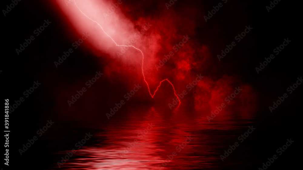 Abstract realistic nature red lightning thunder background . Bright ...