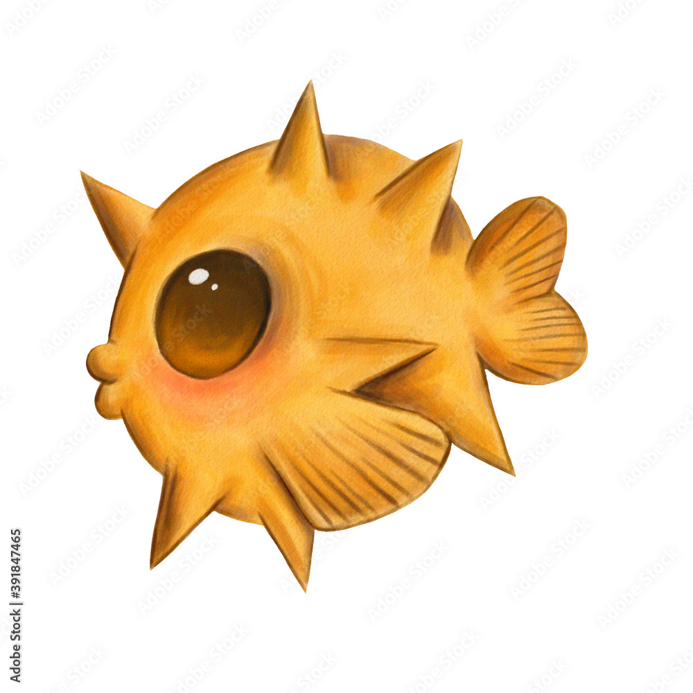 cute illustration elements brown round sea fish ball with big eyes and ...
