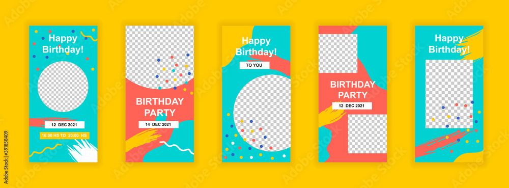 Birthday party editable templates set for Instagram stories. Happy ...