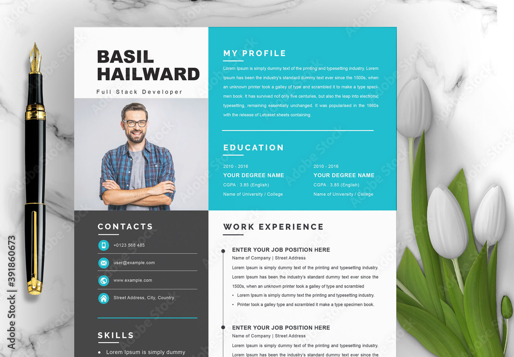 Creative Resume Layout with Photo Stock Template | Adobe Stock