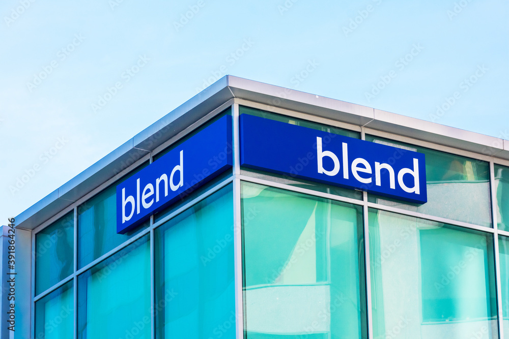Blend logo on HQ facade. Blend is a Silicon Valley technology company ...
