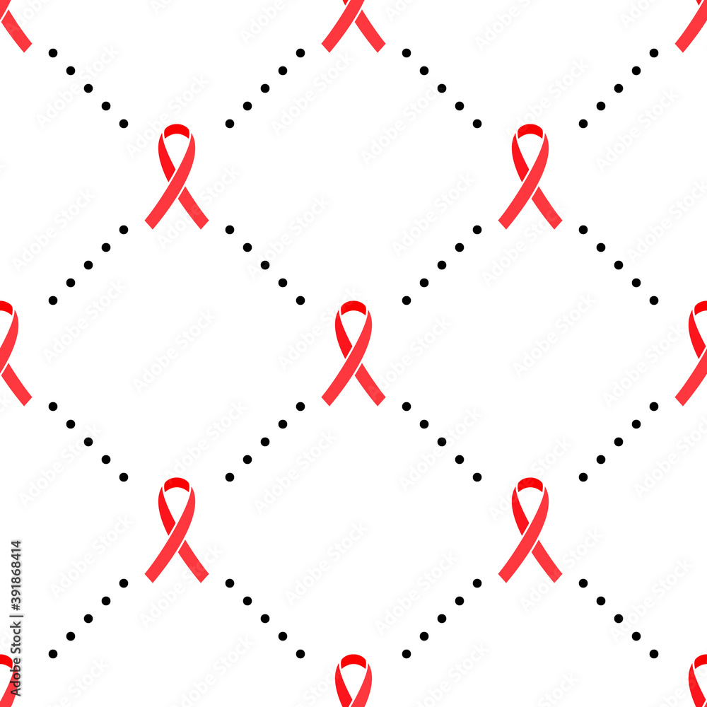 Vector seamless geometric pattern with red ribbon and polka dot. World ...