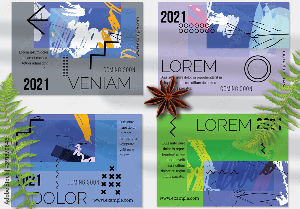 Flyer Layout with Geometric Shapes and Abstract Brush Strokes Stock ...