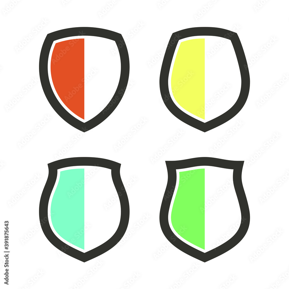 Vetor de Protect guard shield plain line concept. Outline shield badge ...