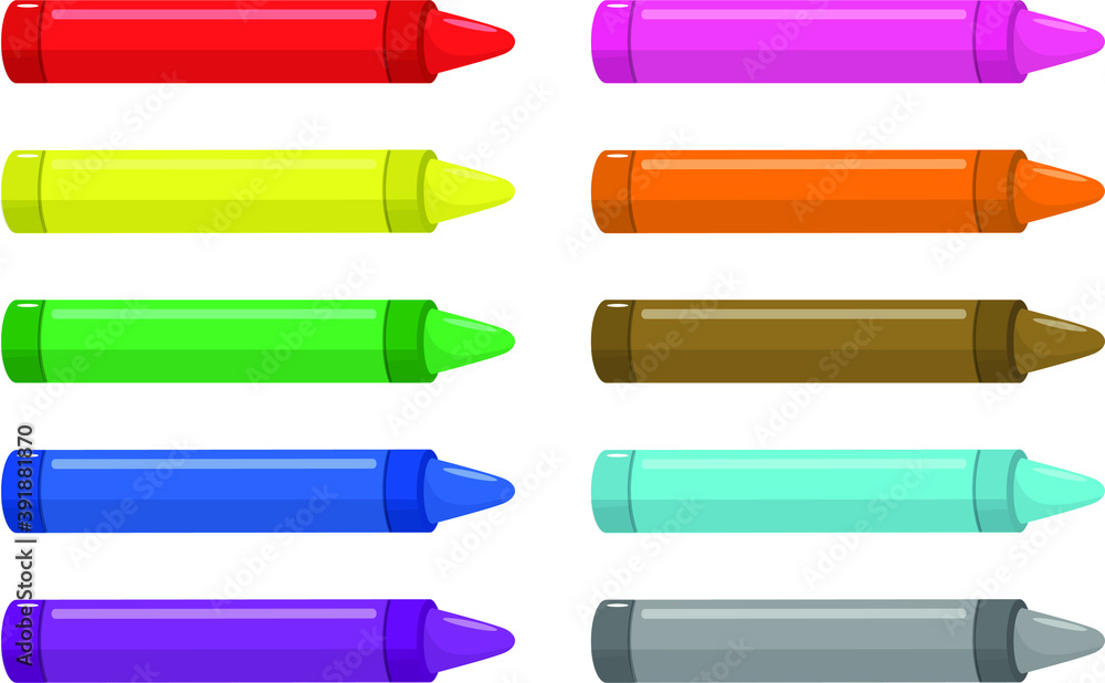 crayons set of ten different colors red, yellow, green, blue, violet ...