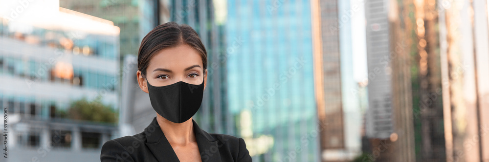 Woman wearing face mask at office work during coronavirus. Asian ...
