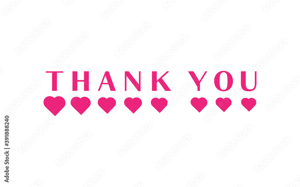 Thank You card Lettering. Pink Text with Heart Big and Small isolated ...