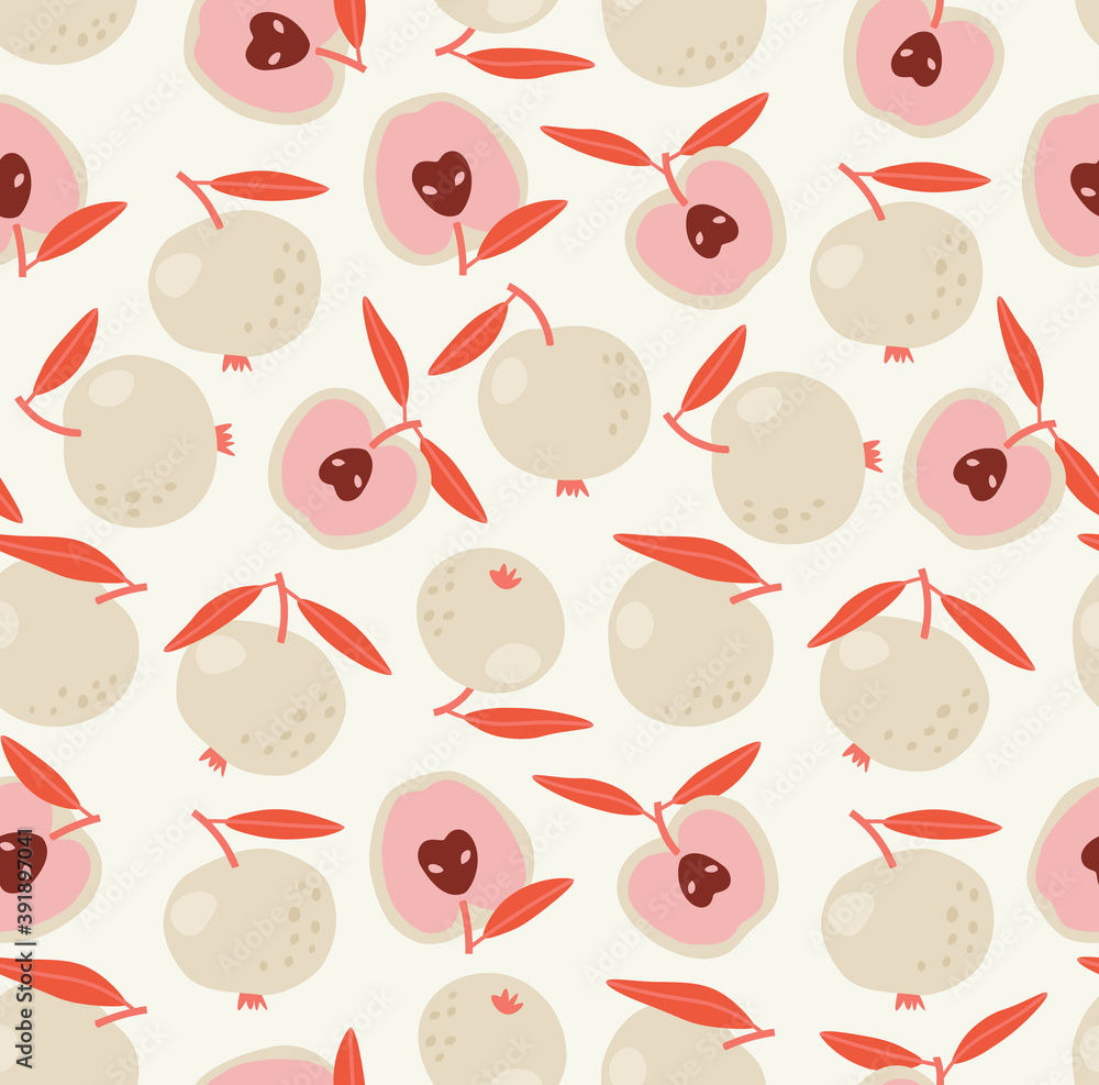Vector illustration of apples with red leaves background elements on a ...