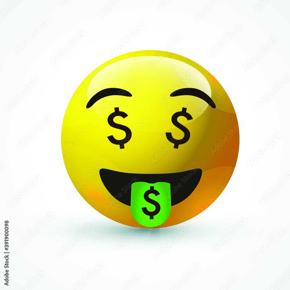 vector round yellow cartoon bubble Dollar Sign Eyes Money Rich ...
