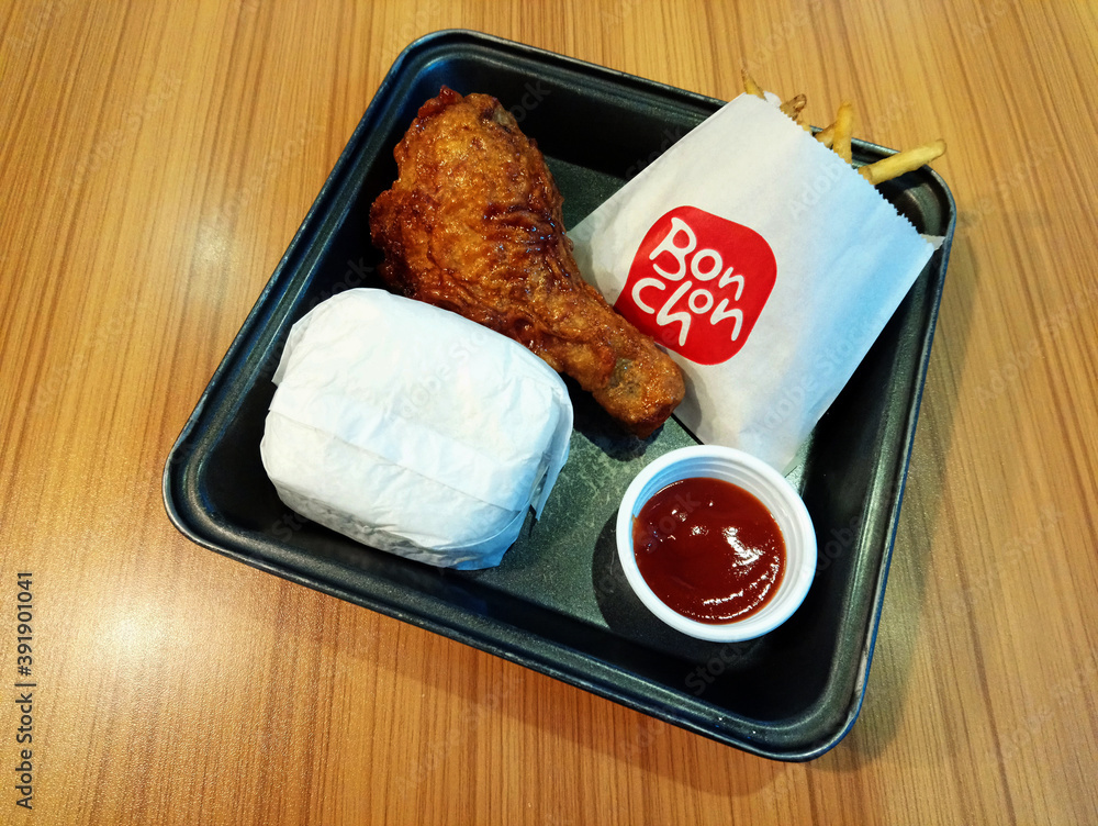Bonchon Korean fried chicken, fries and rice meal in Manila ...