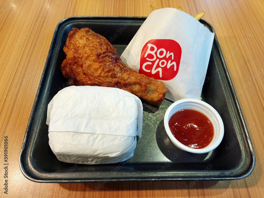 Bonchon Korean fried chicken, fries and rice meal in Manila ...