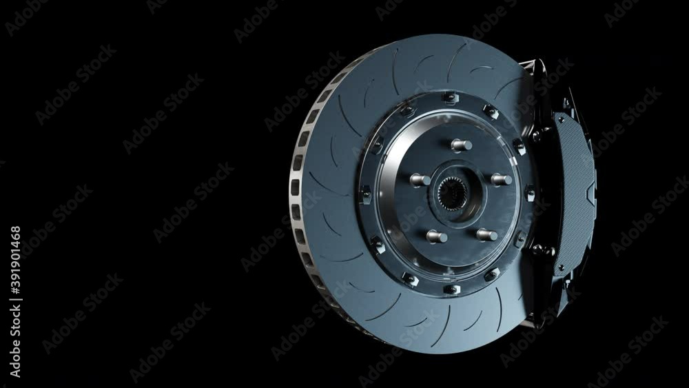 Brake Disc and black Calliper on black background. Brake from Racing ...