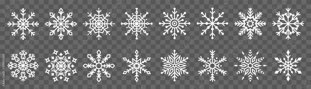 Snowflake symbol icon vector set collection on transparent background ...