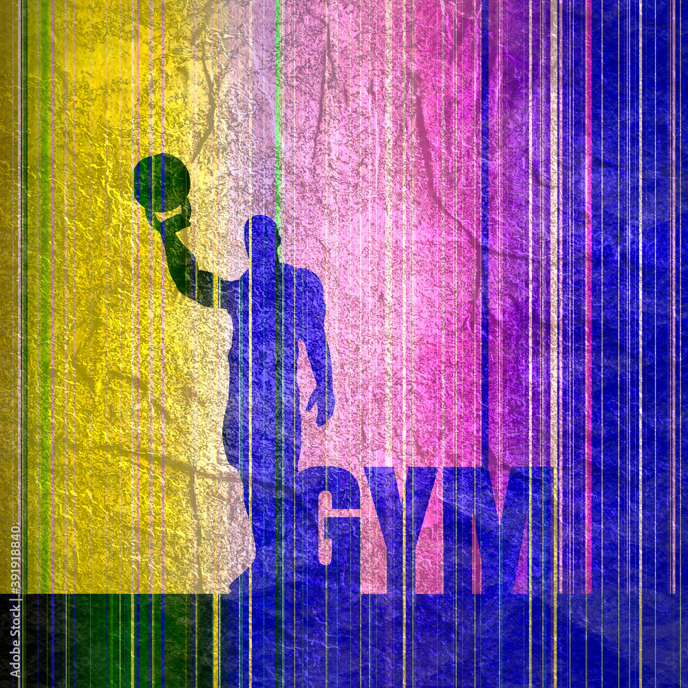 Bodybuilder with kettlebell outline silhouette. Gym word. Invitation ...