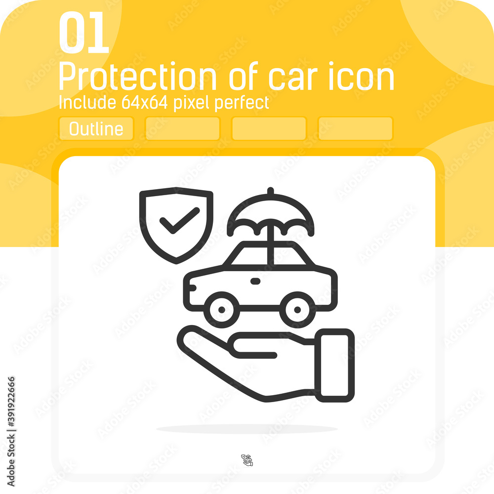Protection of car icon with outline style isolated on white background ...