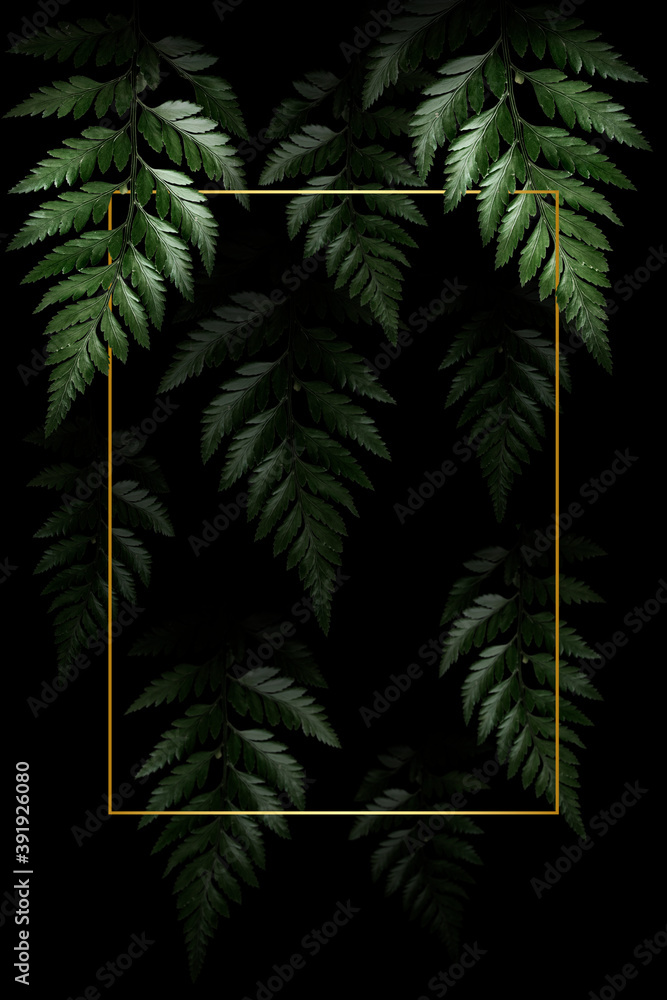 Golden frame on leaves Stock Illustration | Adobe Stock