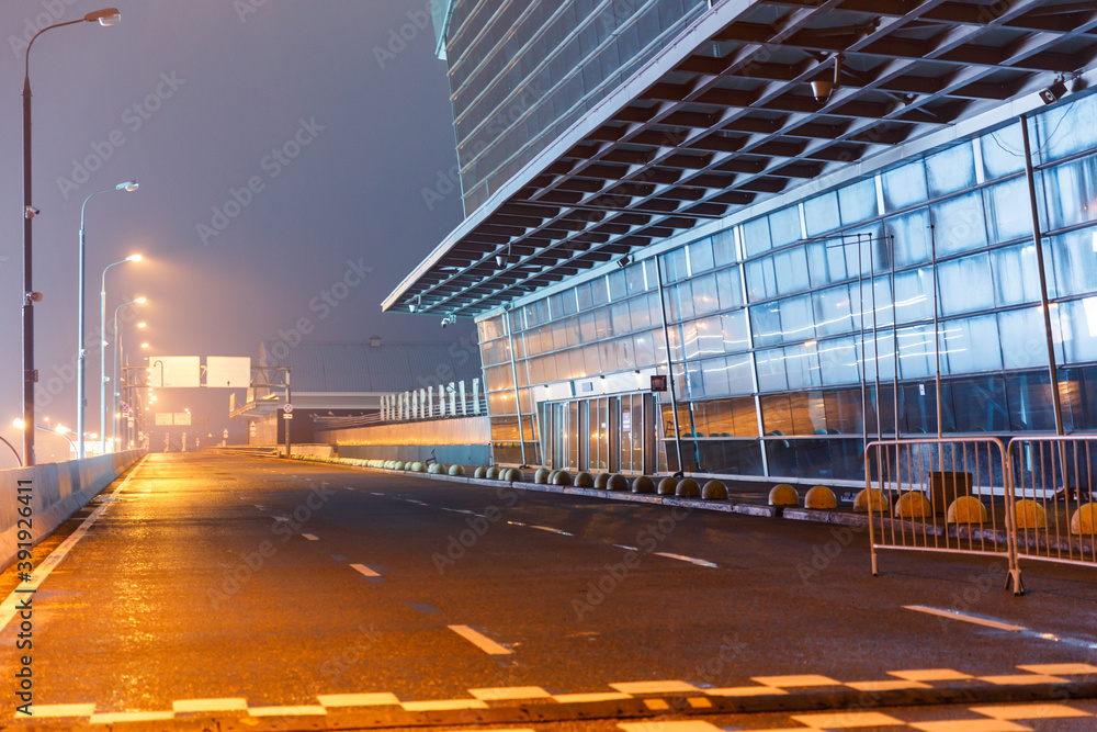 isolation mode in Moscow, Covid pandemic and night view of the empty ...