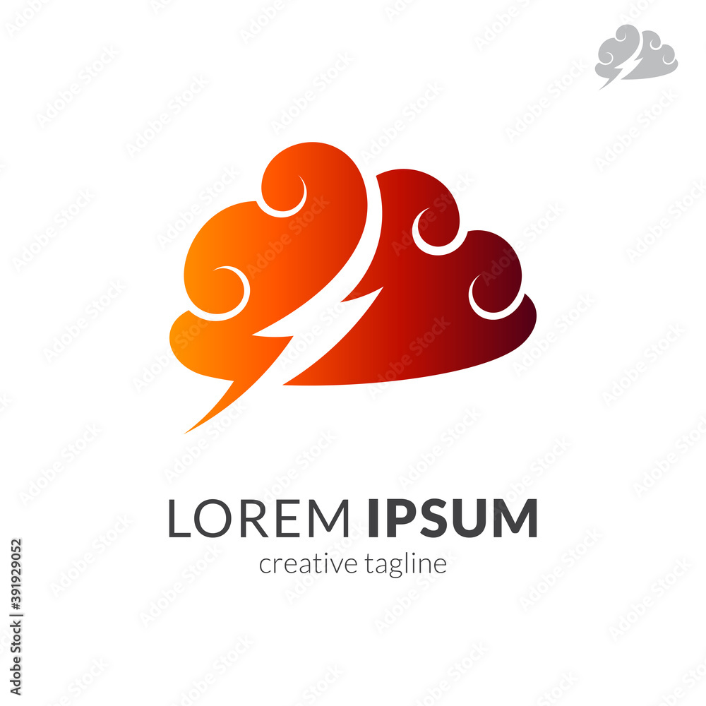 Thundercloud Logo, Simple Flat Style, Gradient Red Color on White Background Stock Vector ...