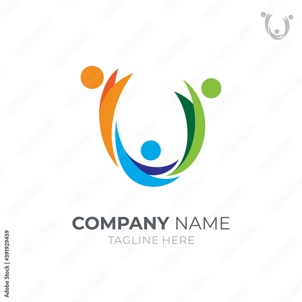 Unity people logo, initial letter U with human shape, simple flat ...