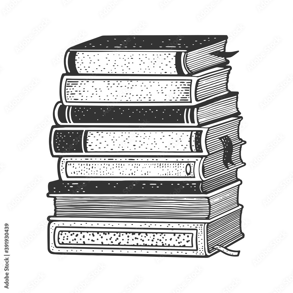 stack of books sketch engraving vector illustration. T-shirt apparel ...