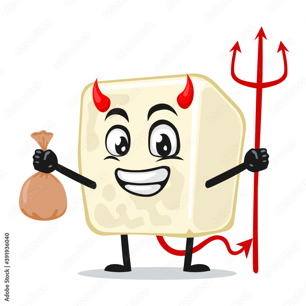 vector illustration of tofu mascot or character Wearing devil costume ...
