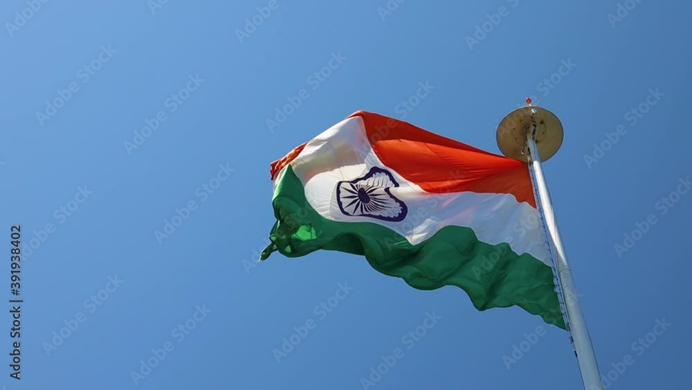 Flag of India blowing in the wind at Flag Point in Port Blair in the ...