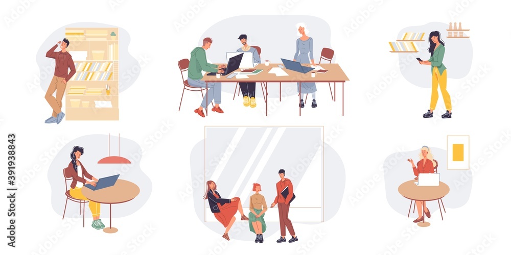 Set of cartoon flat characters office workers,busy employees ...