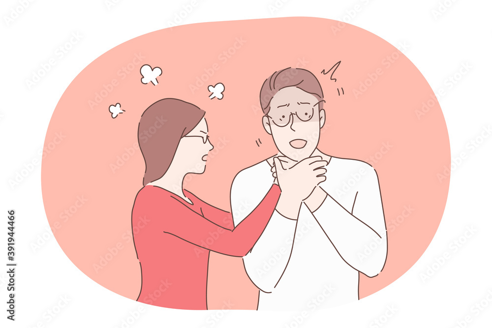 Scandal, quarrel, fighting, abuse concept. Young aggressive angry woman ...