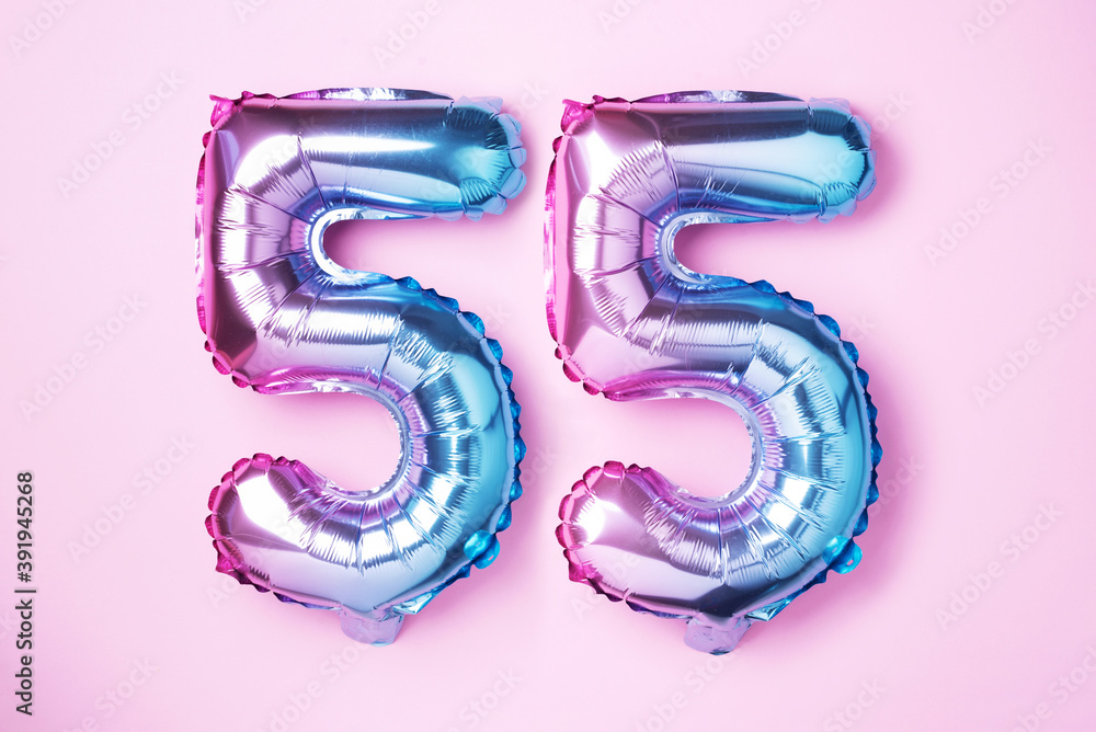 Rainbow foil balloon number, digit ninety-five. Birthday greeting card ...