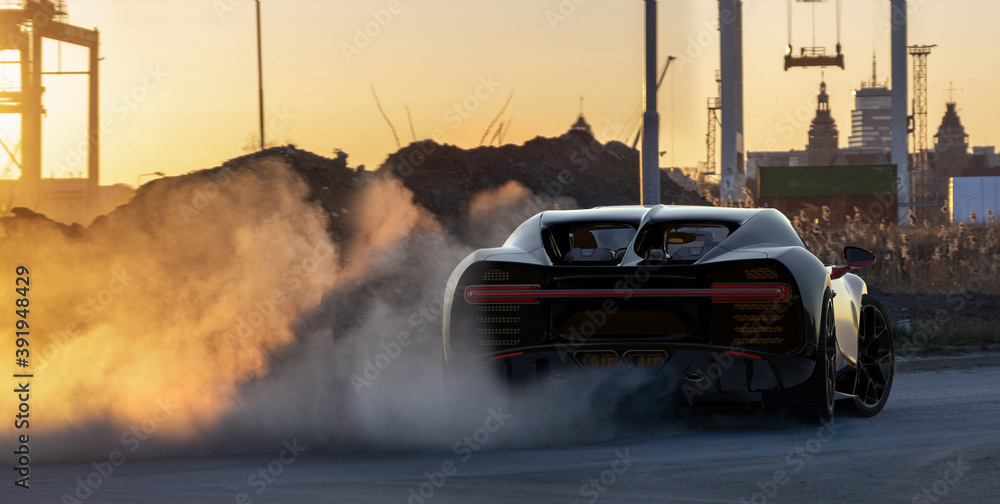 Bugatti Chiron drifting in industrial areas Stock Photo | Adobe Stock