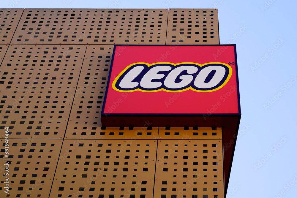 LEGO logo red and sign text front of kids Imagination Center Store for ...