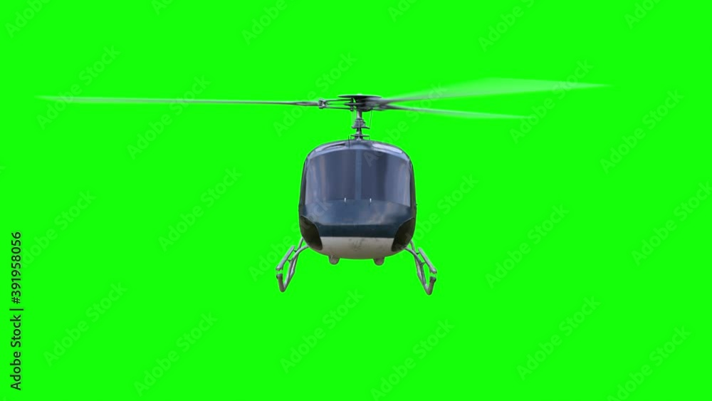 Realistic civil helicopter front flying loop animation. Green screen 3d ...