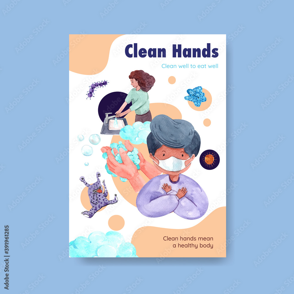 Poster template with global handwashing day concept design for brochure ...
